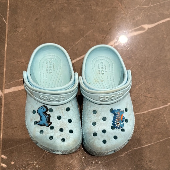 CROCS | Shoes | Crocs Kids Blue Clogs With Dinosaur Charm | Poshmark